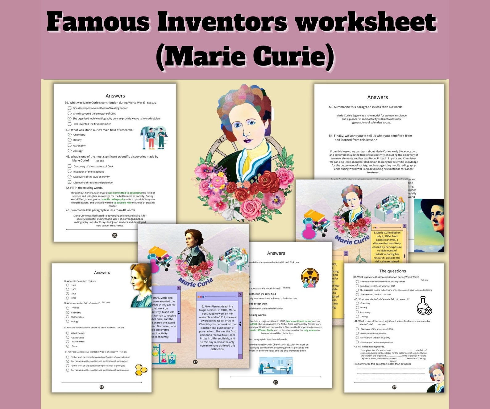 Famous Inventors Worksheet marie Curie - Etsy