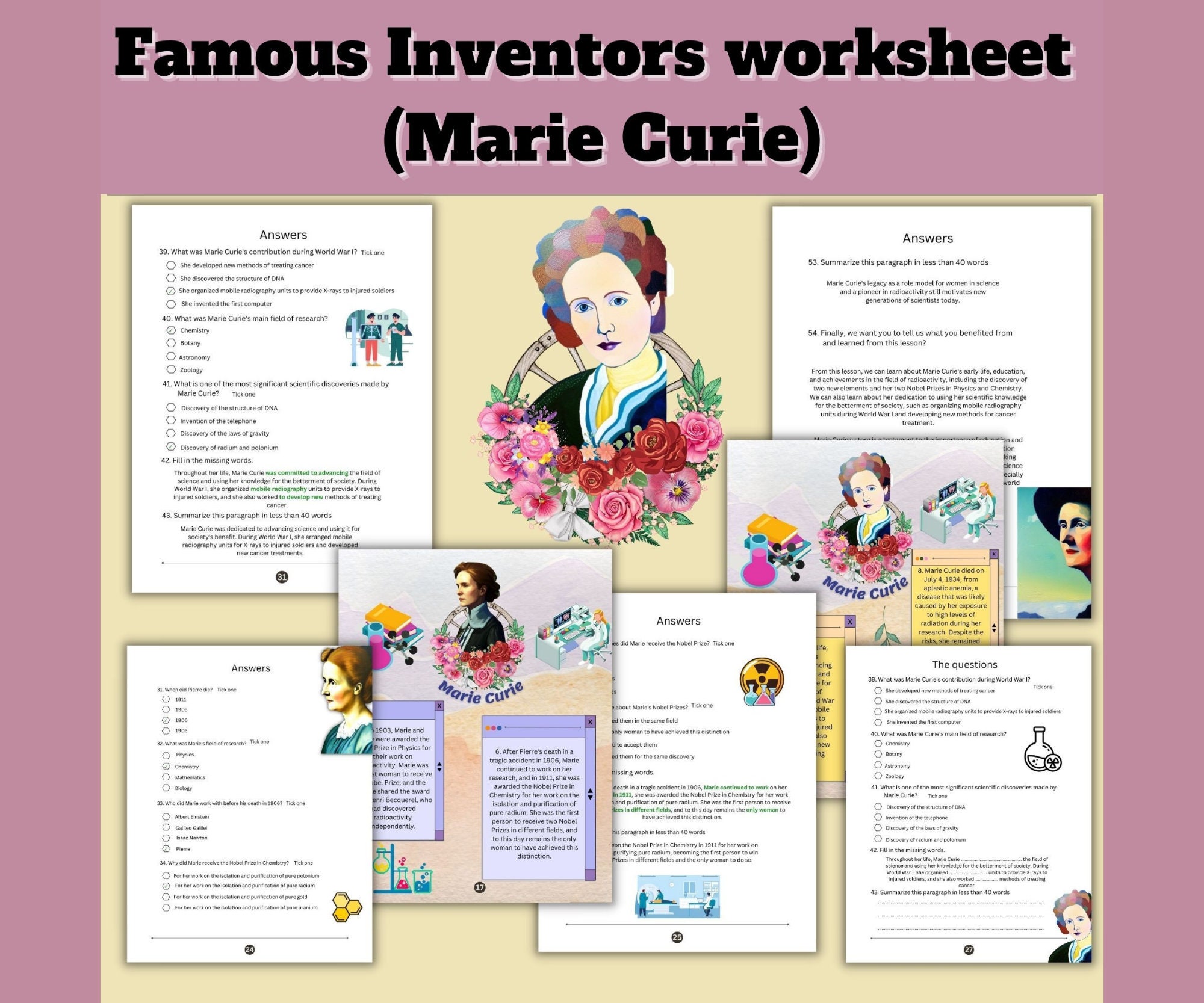 Famous Inventors Worksheet marie Curie - Etsy
