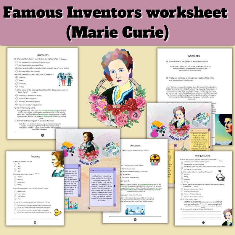 Famous Inventors Worksheet marie Curie - Etsy