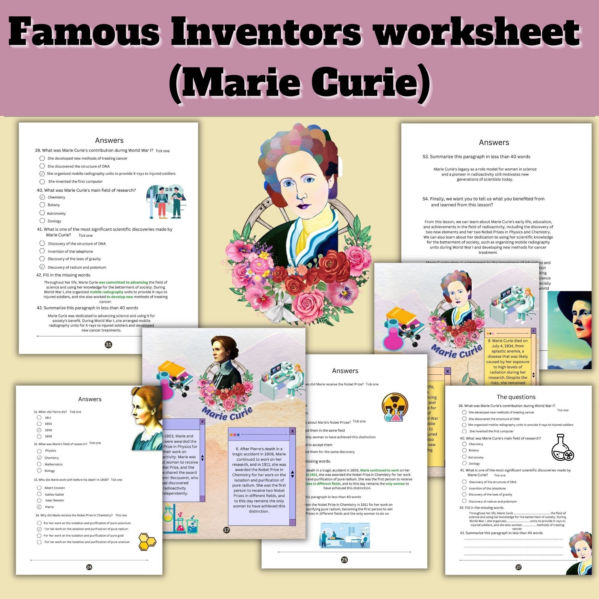 Famous Inventors Worksheet marie Curie - Etsy