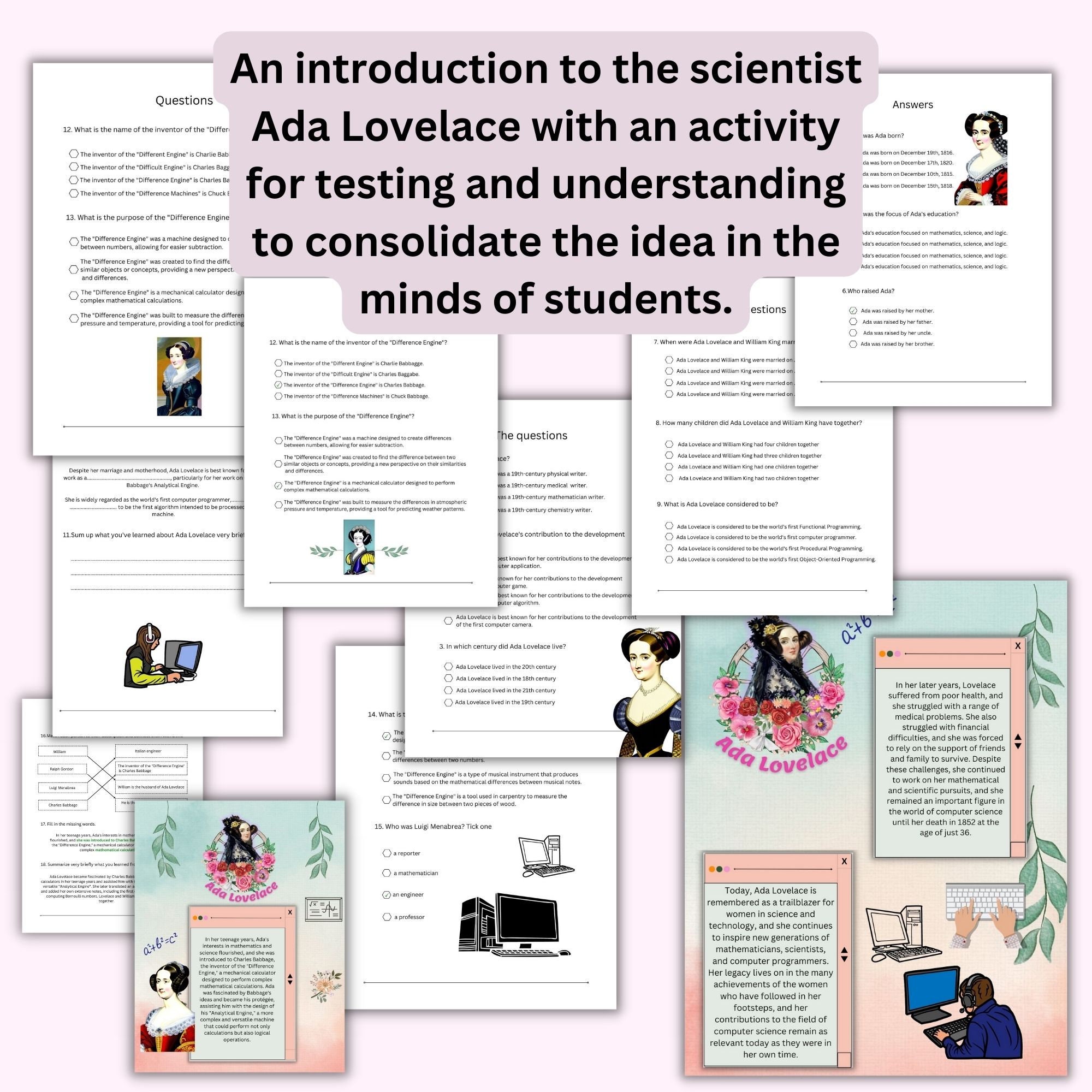 Ada Lovelace Famous Women, Reading Comprehension Passage - Etsy