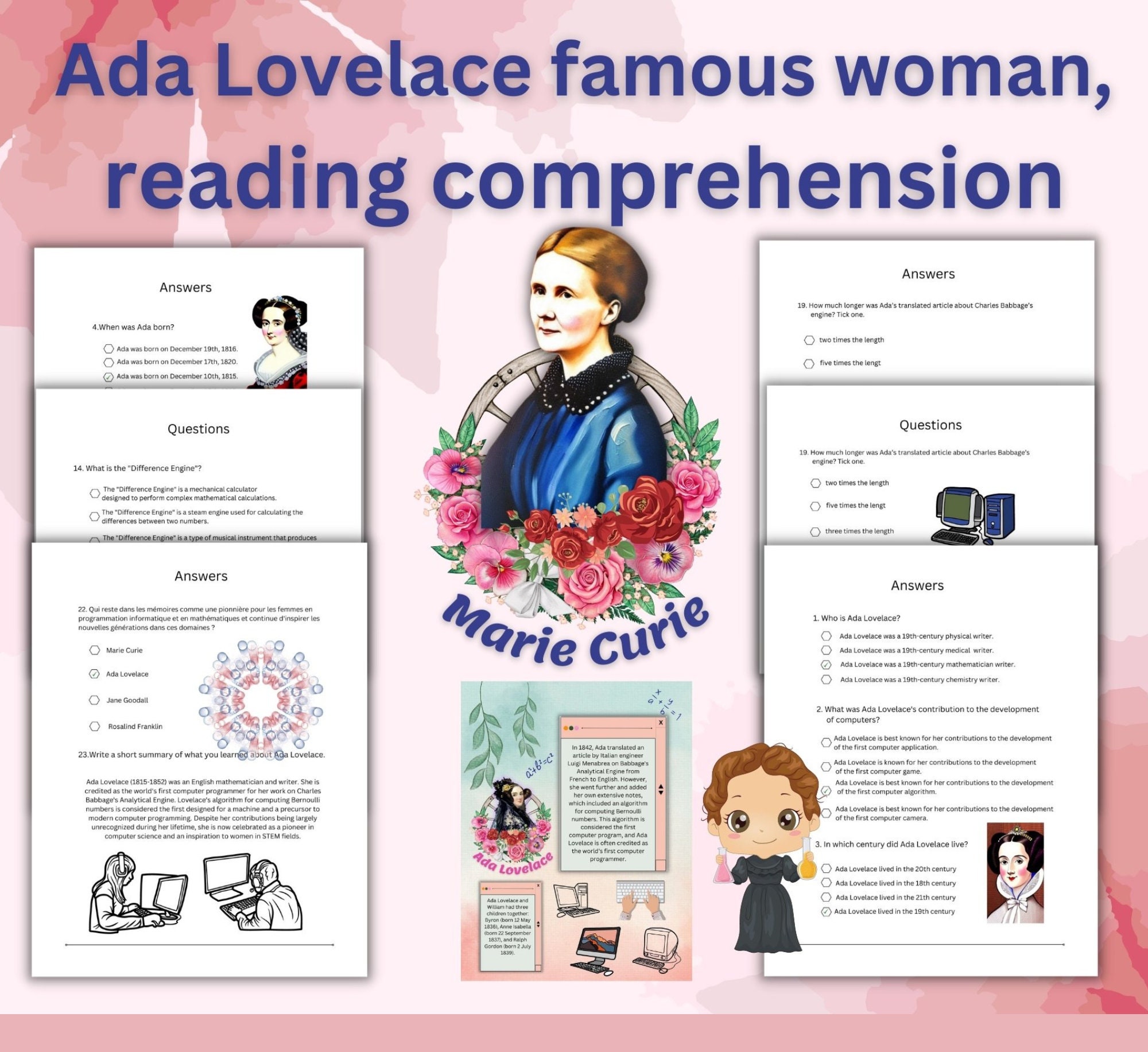 Ada Lovelace Famous Women, Reading Comprehension Passage - Etsy