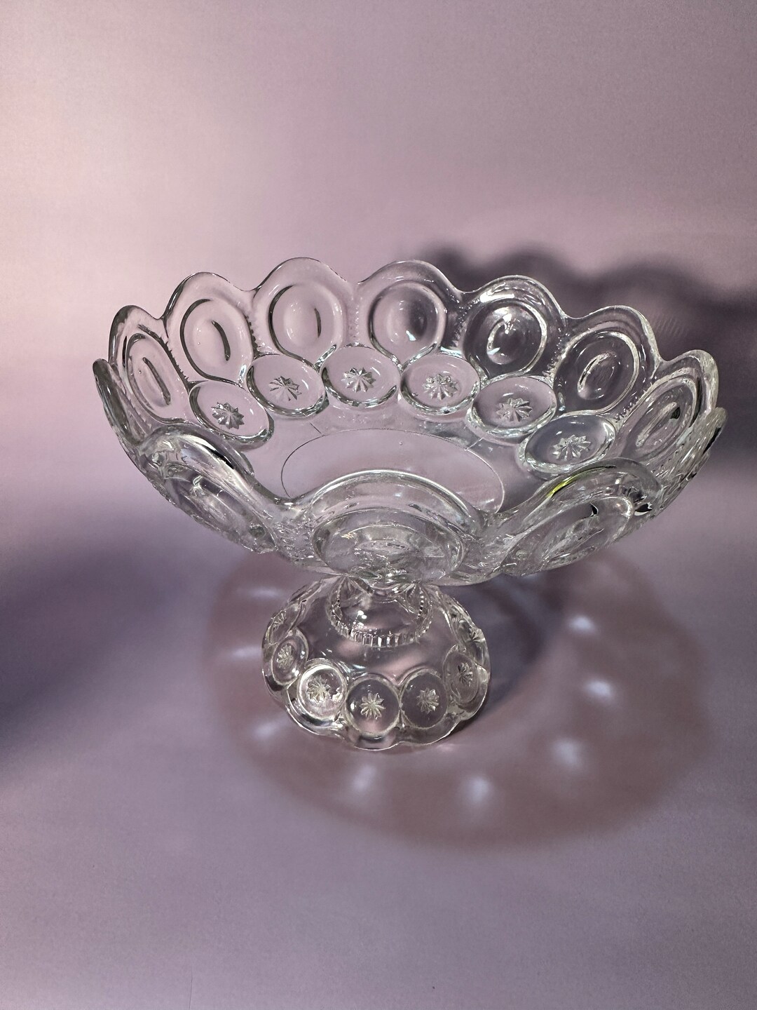 Vintage LE Smith Moons and Stars Pressed Glass Compote Dish - 9" Mid ...