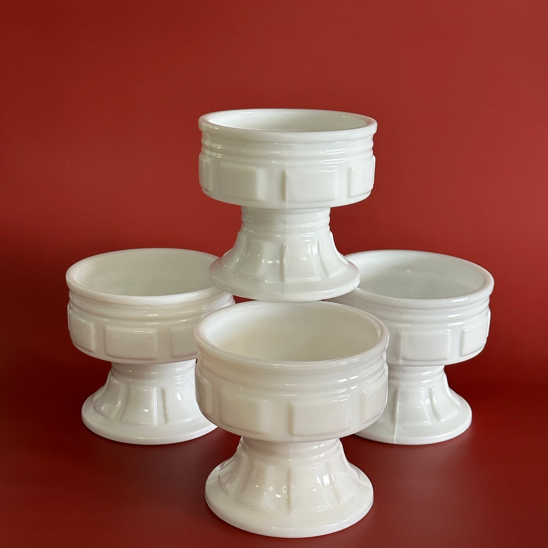 Vintage Milk Glass Planters, Geometric Roman Chalice Cups, 1960's ...