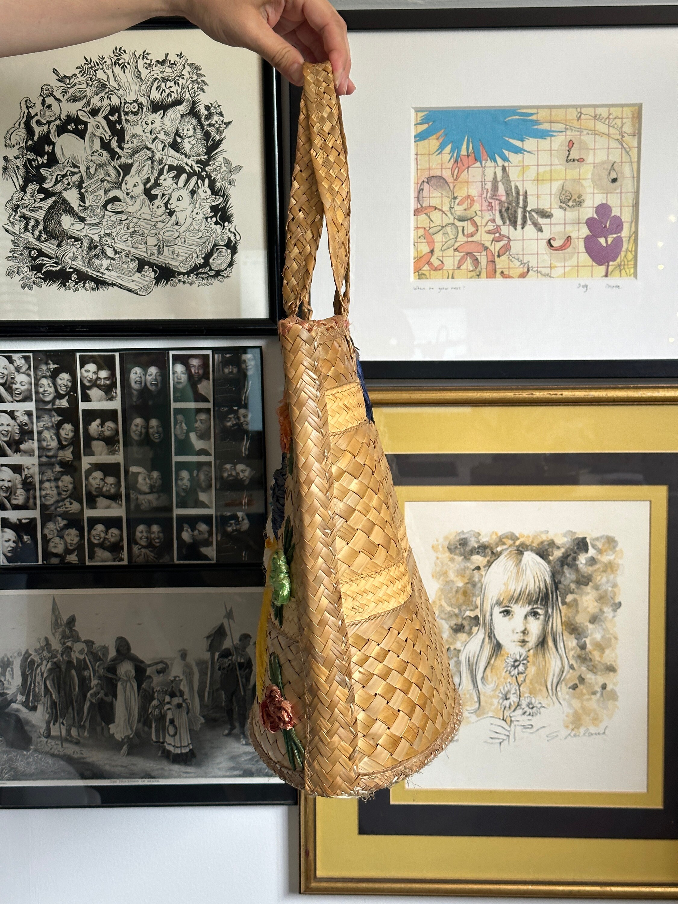 Vintage Bahamian Straw Bag With Straw Flowers and Real Shells Flower ...