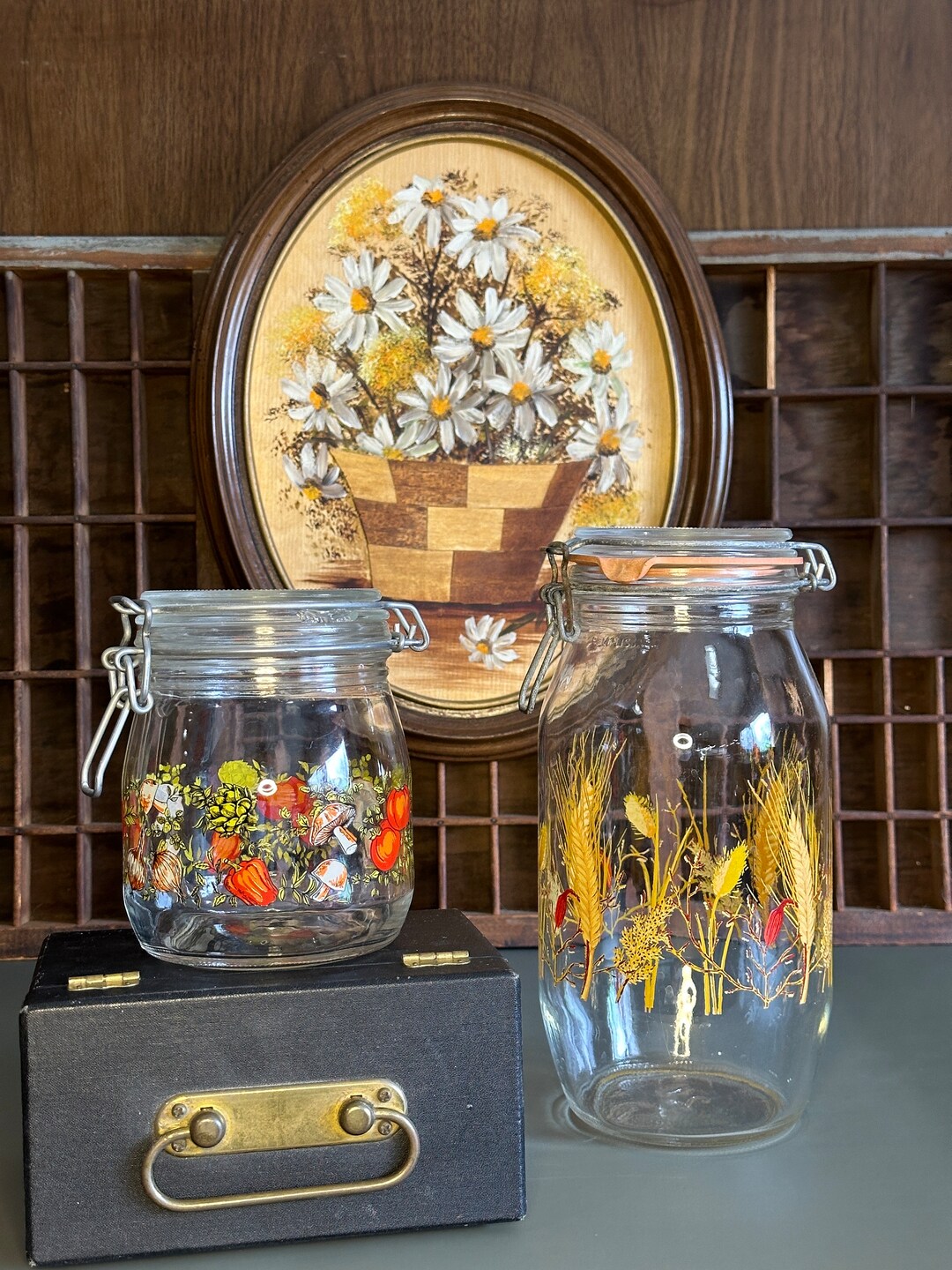 Set of 2 Vintage ARC France Snap Jars W/ Gasket Lids. Mushroom Spice of ...