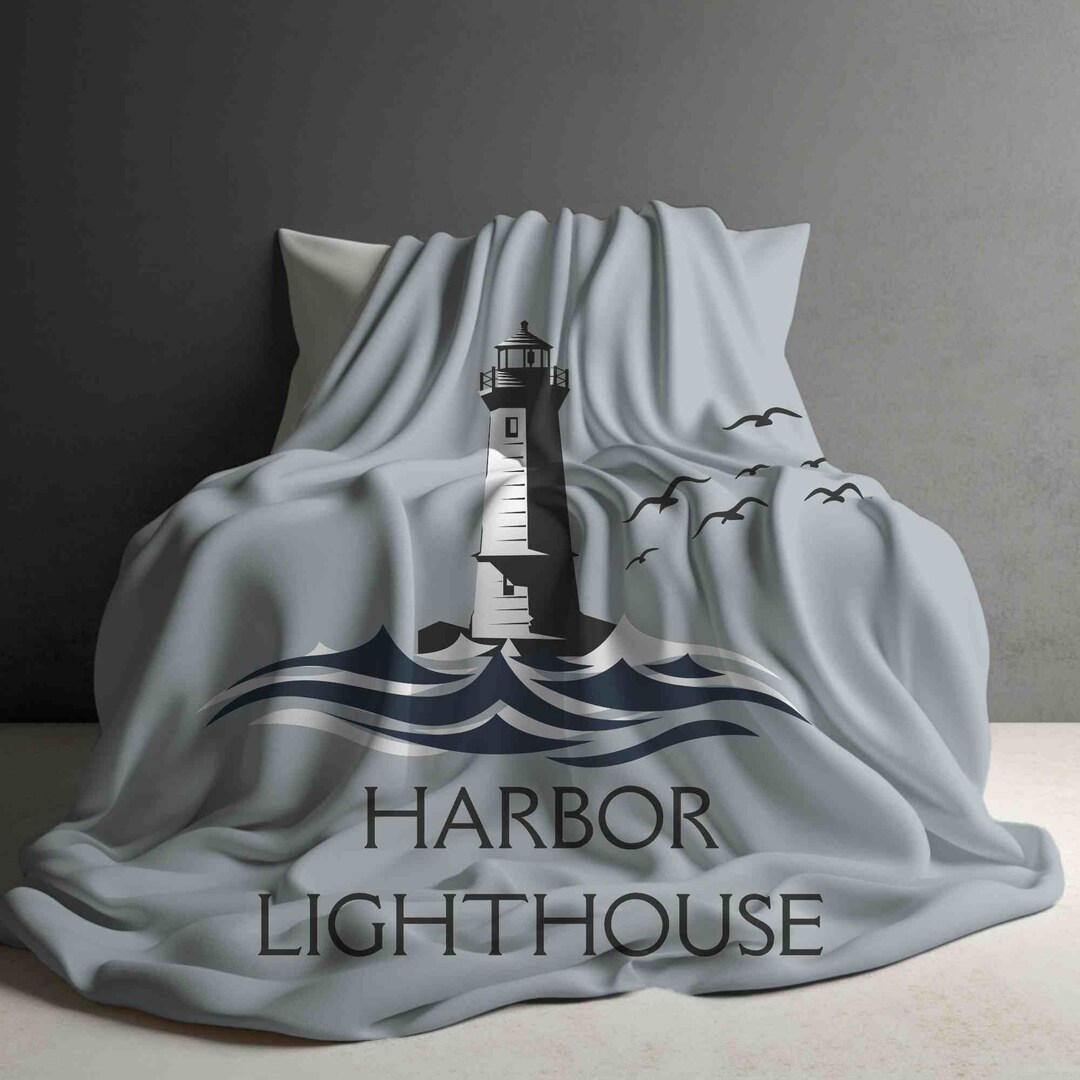 Harbor Lighthouse Ocean View Throw Blanket - Coastal Landscape Accent ...