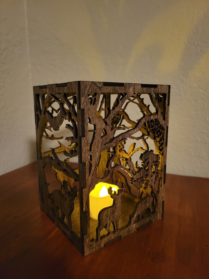 Deer Tea Light Shadow Casting Night Lamp Wood Lantern - Etsy