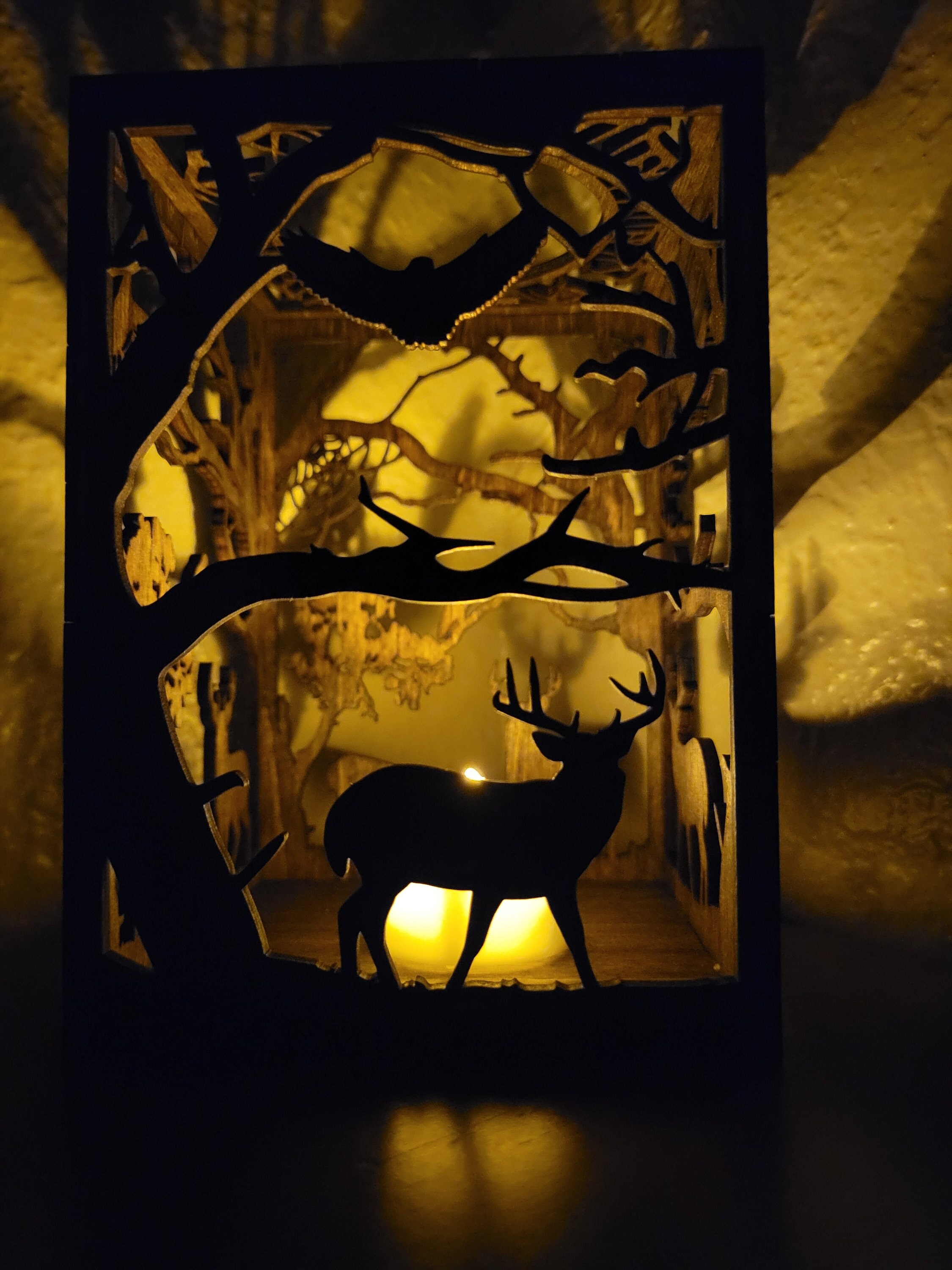 Deer Tea Light Shadow Casting Night Lamp Wood Lantern - Etsy