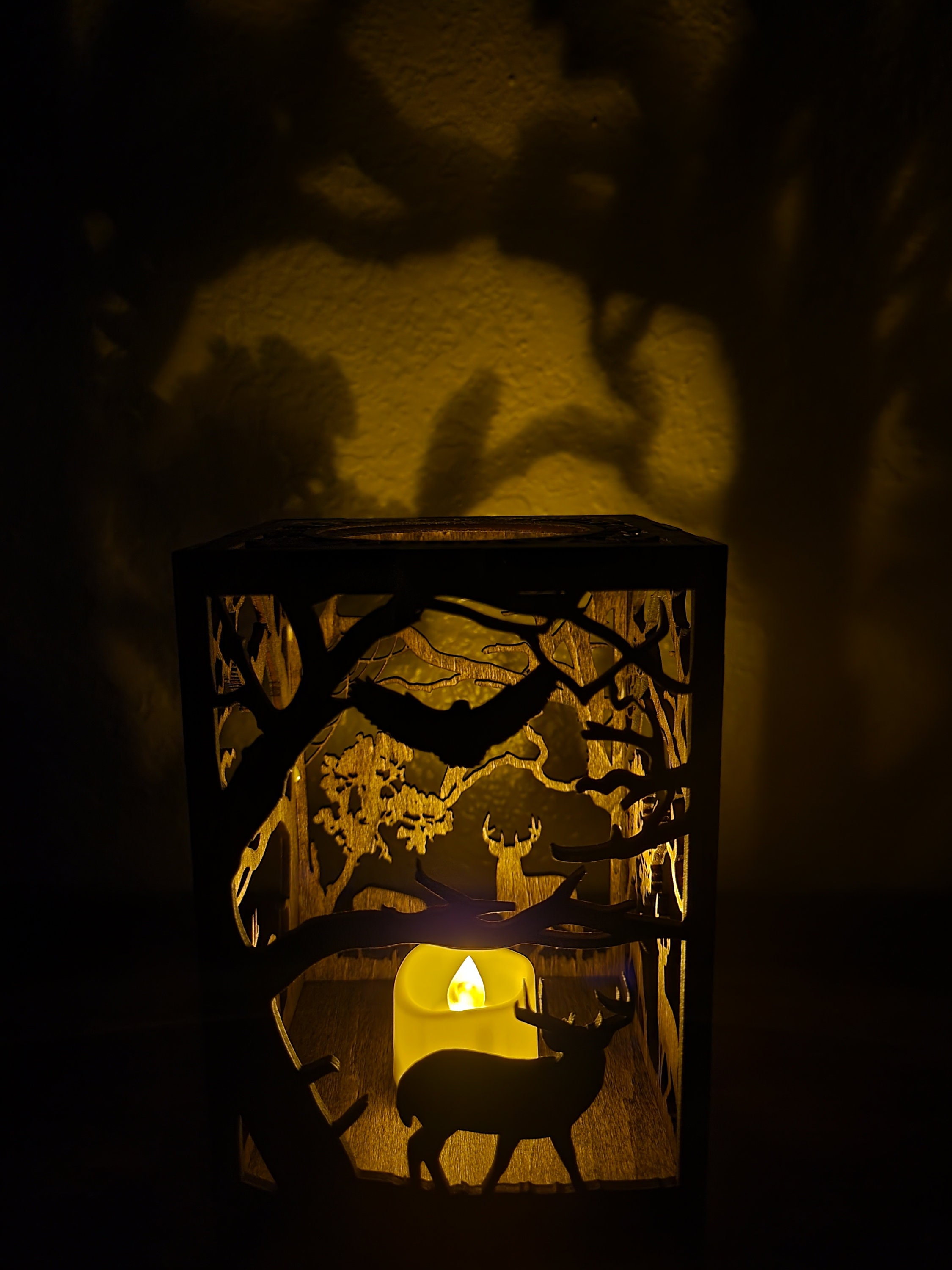 Deer Tea Light Shadow Casting Night Lamp Wood Lantern - Etsy