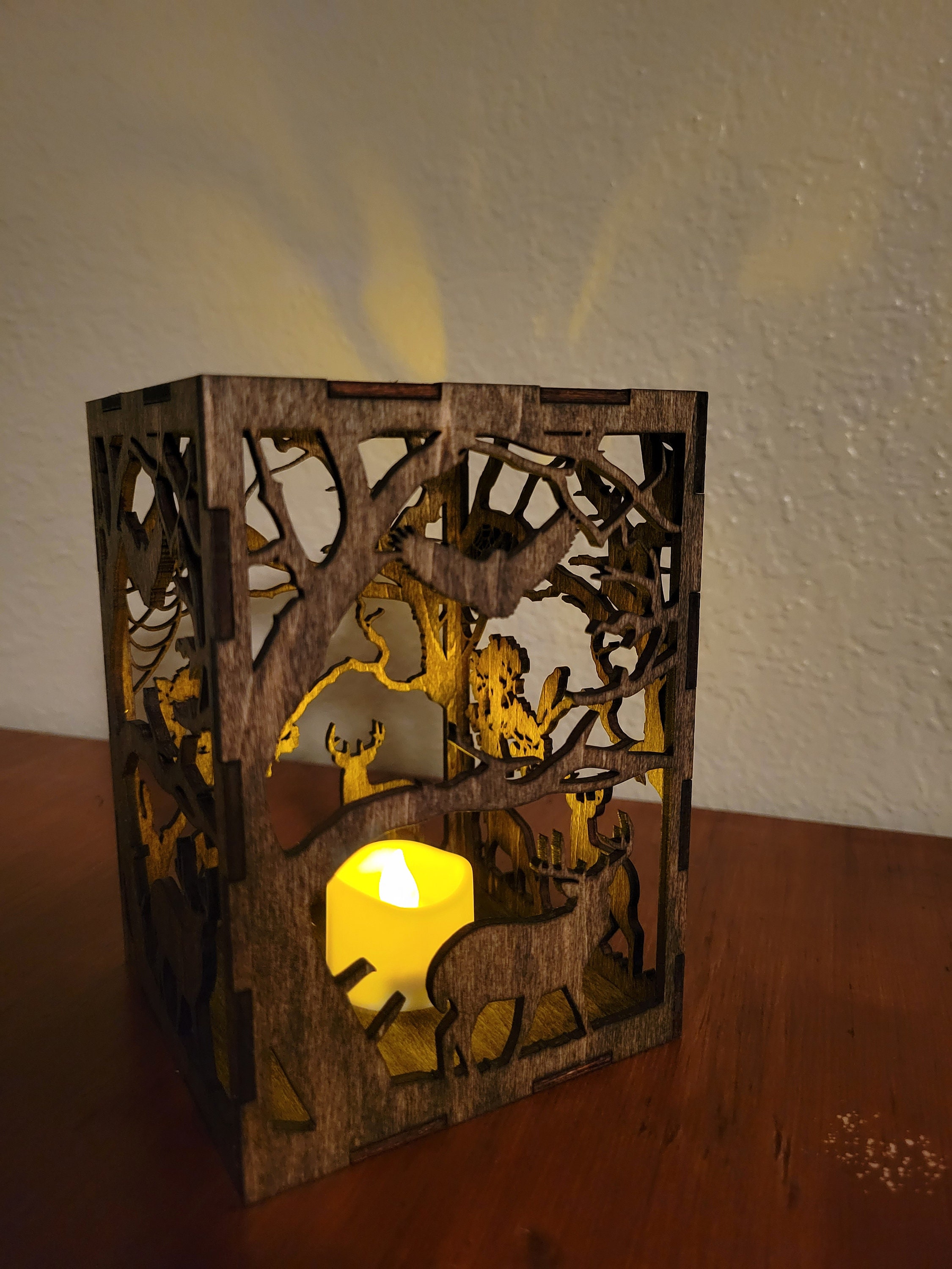 Deer Tea Light Shadow Casting Night Lamp Wood Lantern - Etsy
