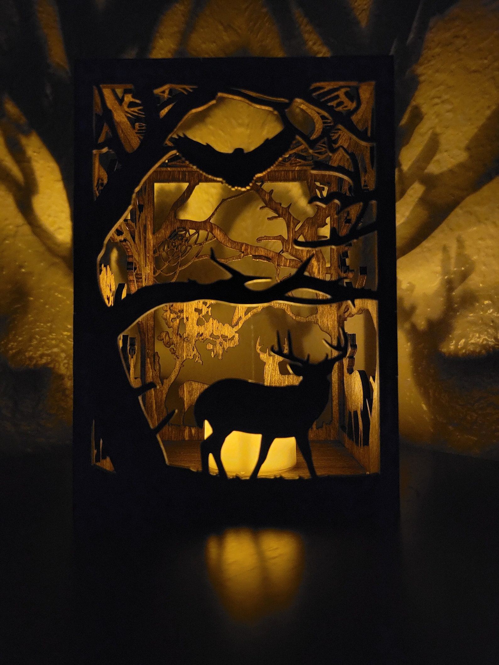 Deer Tea Light, Shadow Casting, Night Lamp, Wood Lantern, Wildlife ...