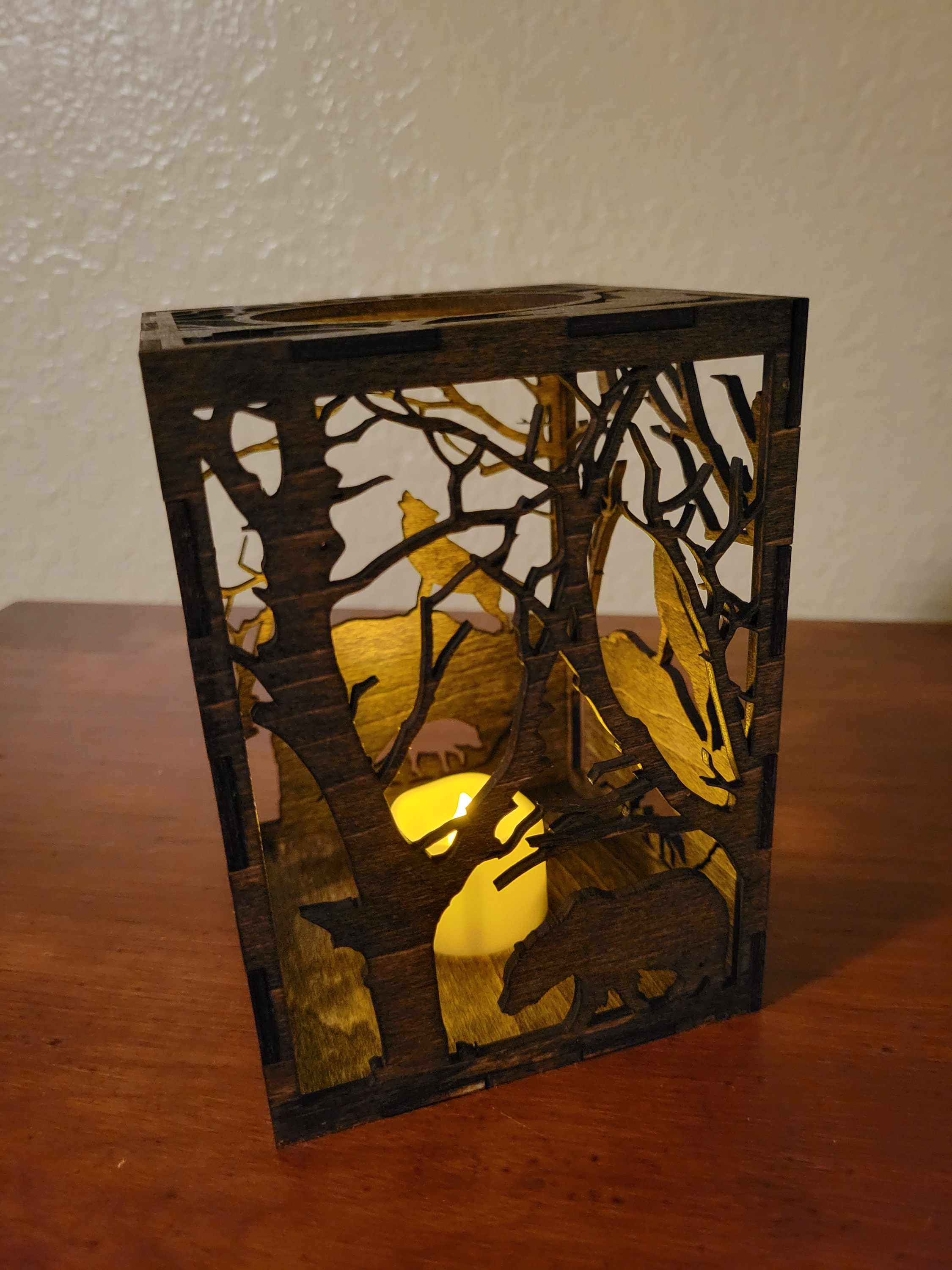 Bear and Wolf Tea Light, Night Lamp, Shadow Casting, Wood Lantern ...