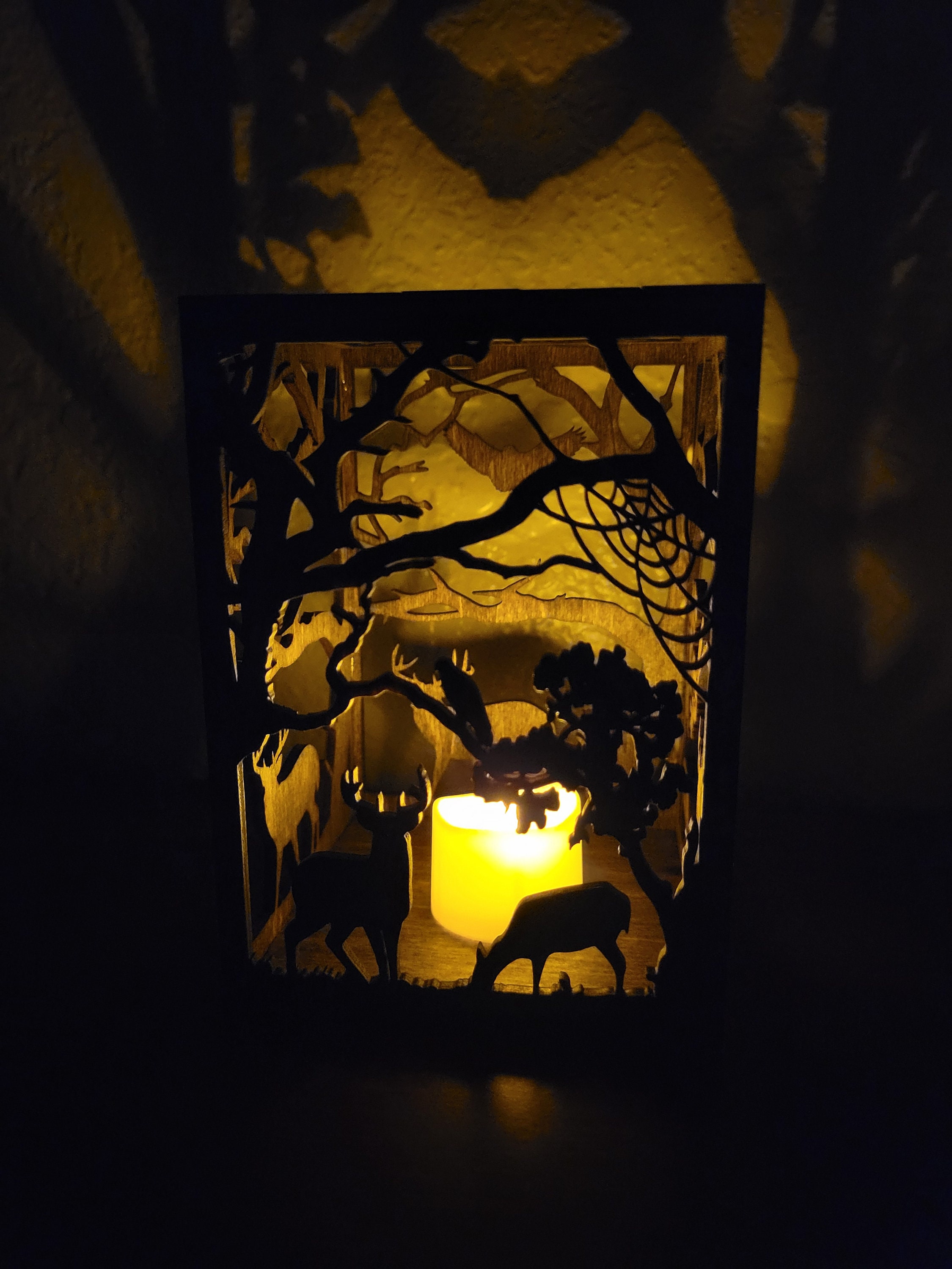 Deer Tea Light Shadow Casting Night Lamp Wood Lantern - Etsy