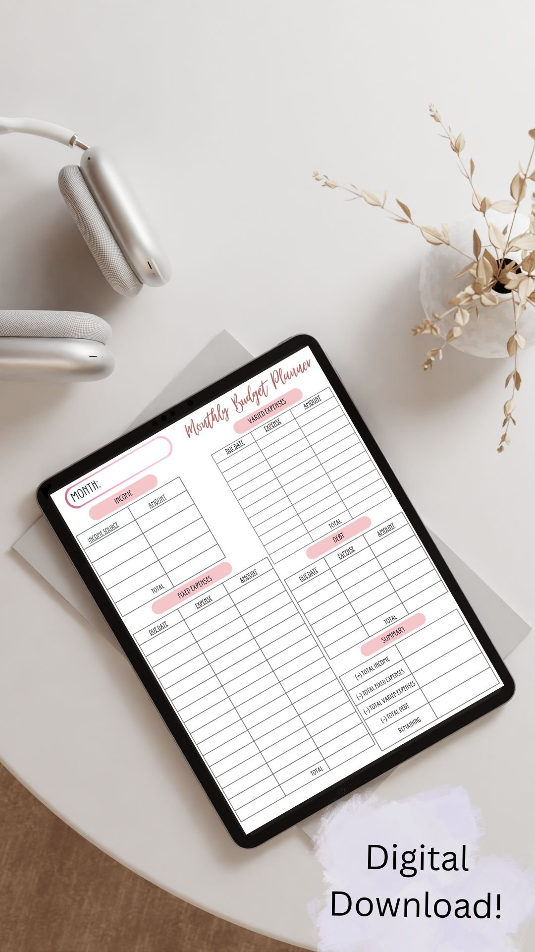 Printable Monthly Budget Tracker, Budget Template Digital Download ...