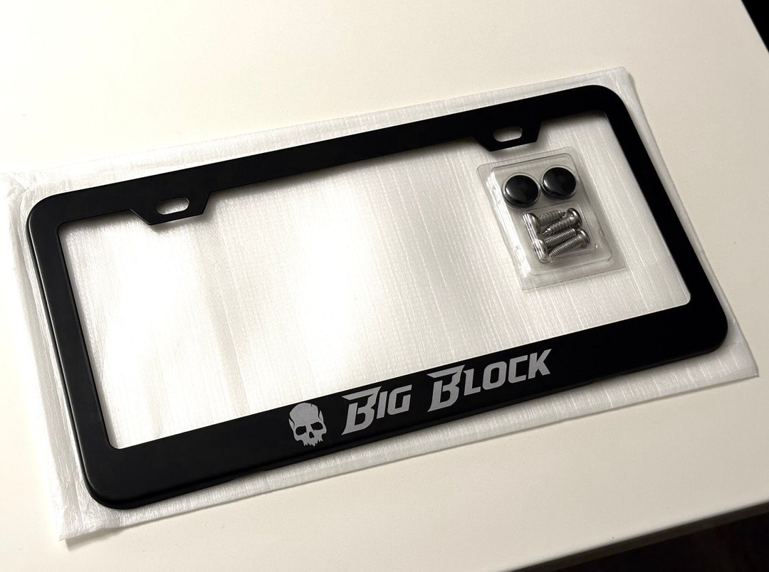 Big Block Reflective Black Metal License Plate Frame Holder W/ Screws ...