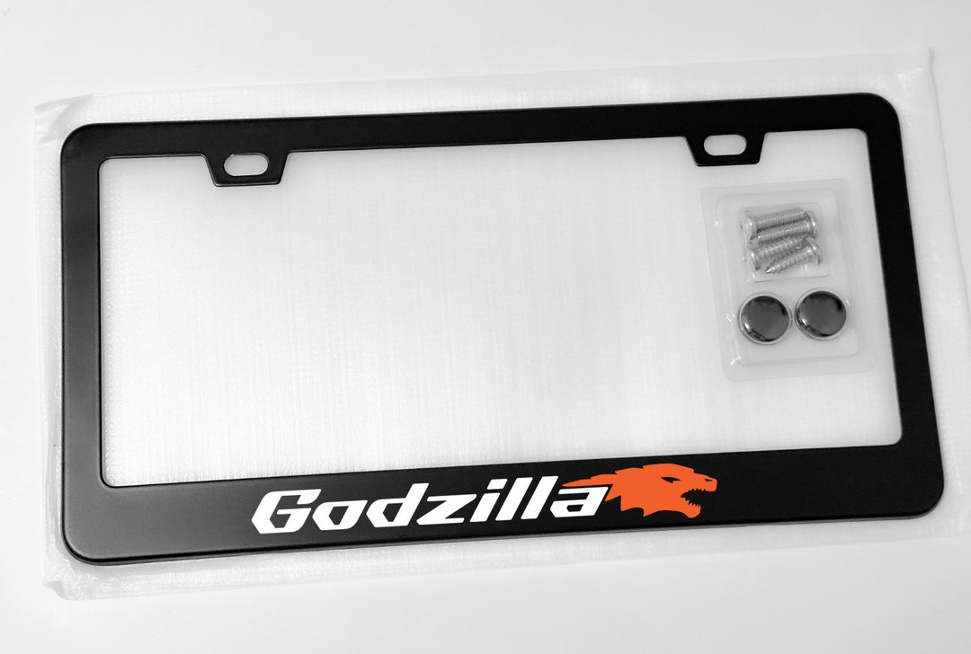 Reflective GODZILLA License Plate Frame Tag Cover Black Metal Fits GTR ...