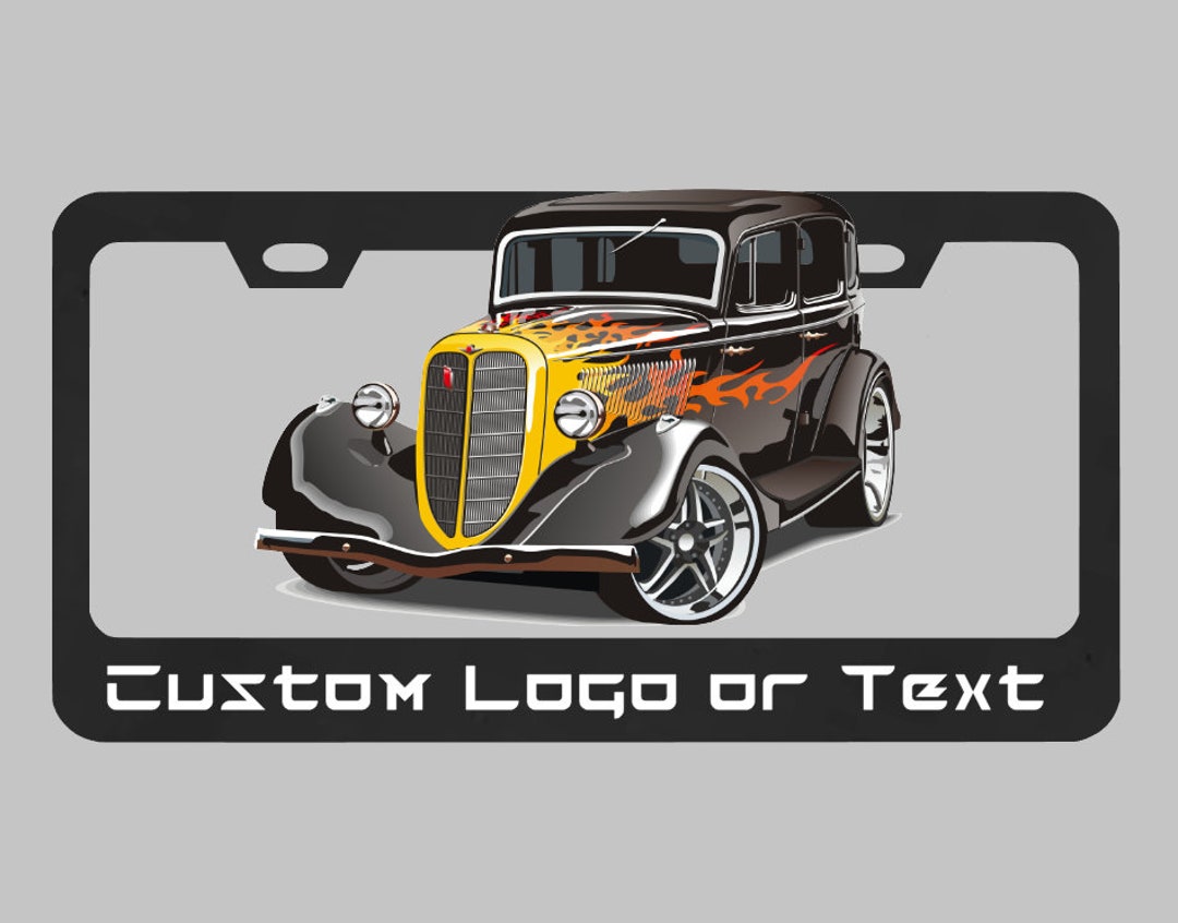 Custom Name / Logo Design License Plate Frame Black Premium Metal ...
