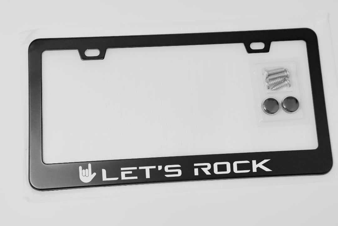 Reflective White Let's Rock Stainless Steel License Plate Frame Tag ...
