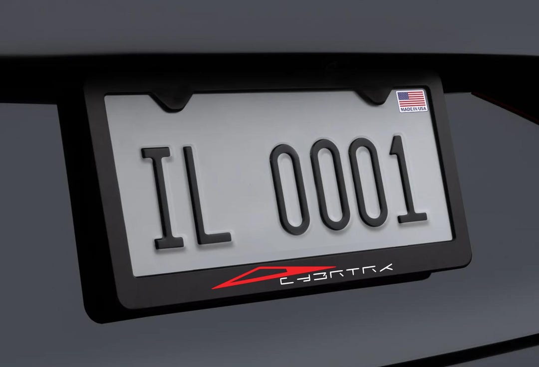 Red & White Cybertruck Silhouette Black Metal License Plate Frame ...