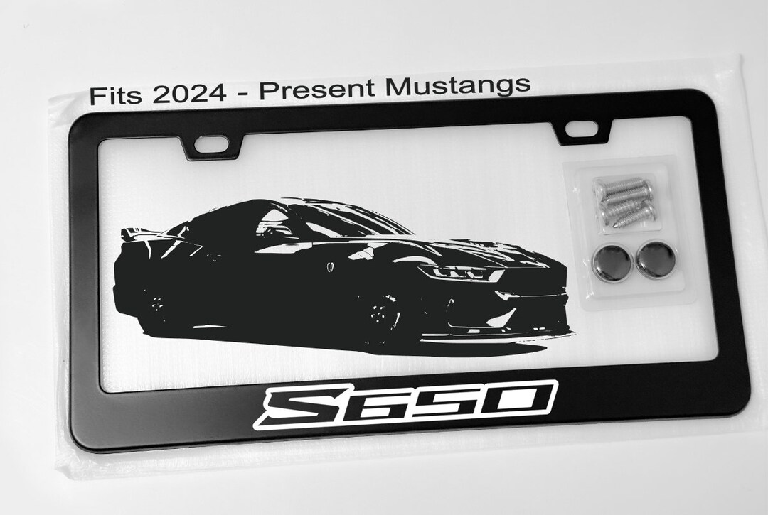 S650 License Plate Frame Black Metal Fits 2024 - Present Mustang ...