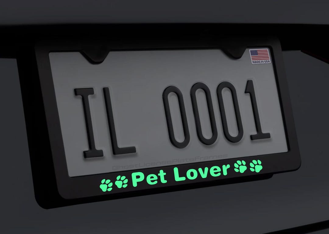 Glow in the Dark Pet Lover License Plate Frame Black Metal High Quality ...