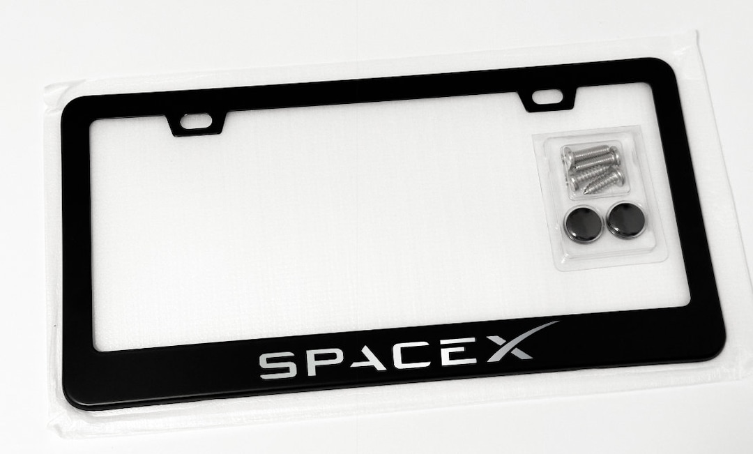 Reflective White Space X License Plate Frame on Premium Black Metal ...