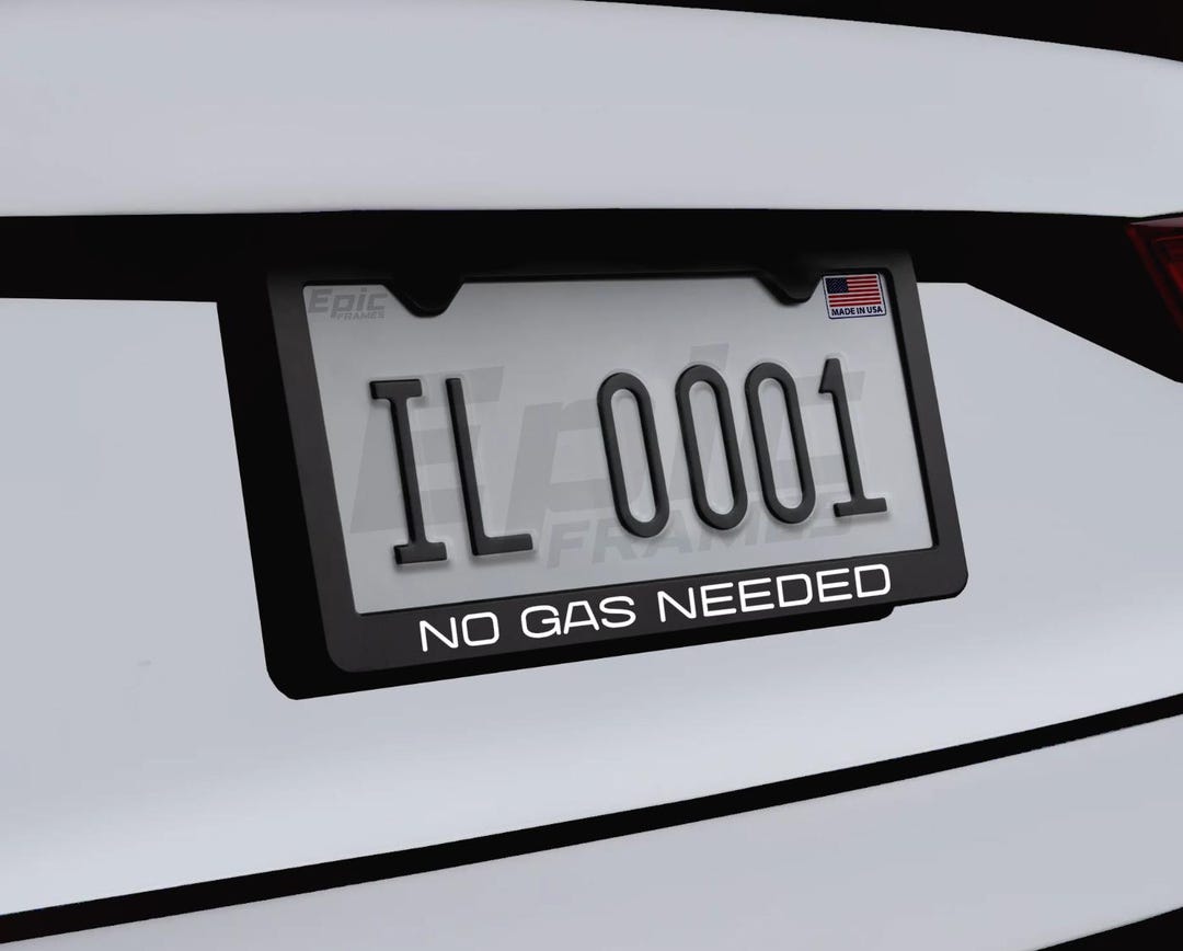 No Gas Needed Funny Electric EV License Plate Frame Black Premium Metal ...