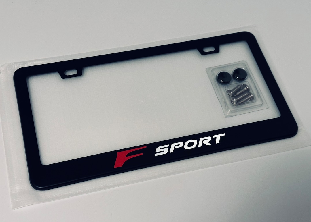 Reflective F Sport Black Metal License Plate Frame With Screws / Caps ...