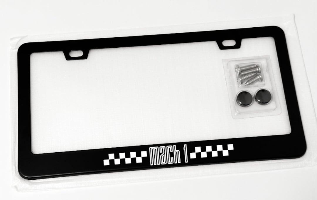 Reflective White Mach 1 Mustang Black Premium Metal License Plate Frame ...