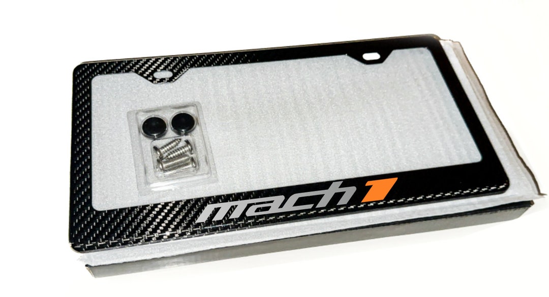 Mach 1 Mustang Carbon Fiber License Plate Frame Tag 100% Real Carbon Fiber (light Gray / Orange ...
