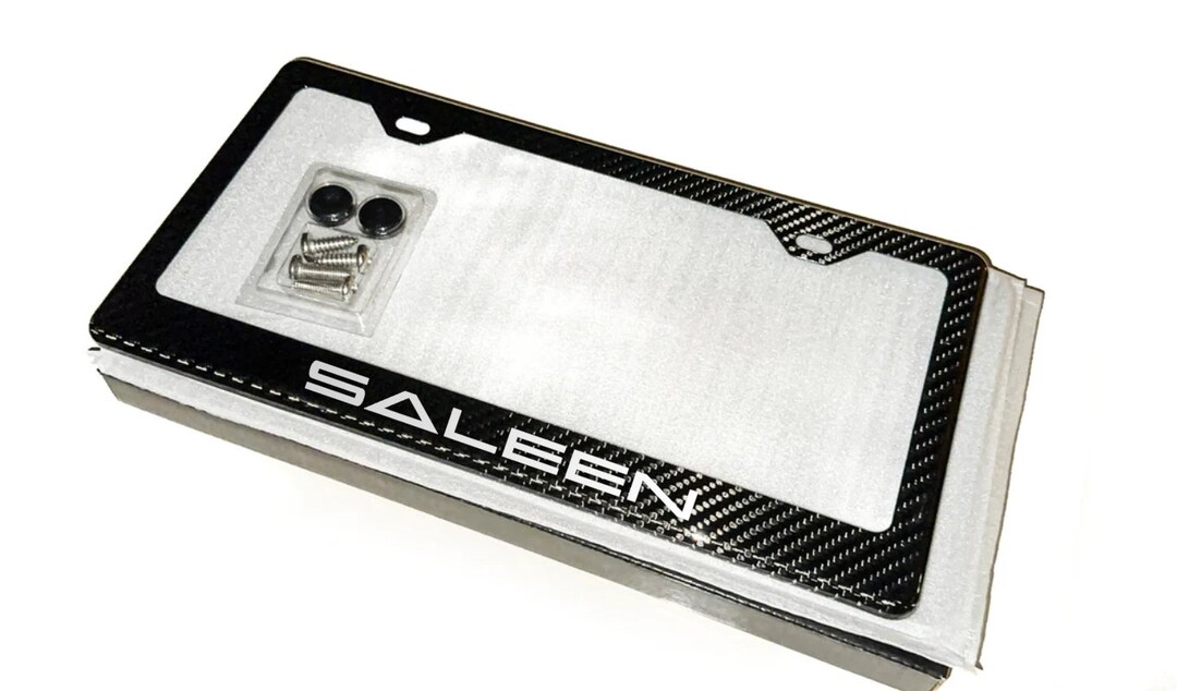 Reflective White Saleen Mustang on Black 100% Carbon Fiber License ...