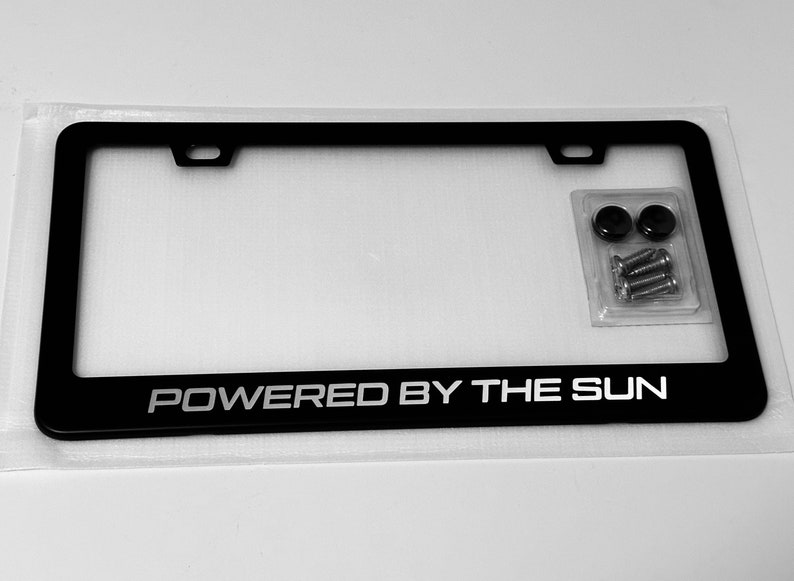 Reflective Tesla Powered by the Sun License Plate Frame Holder Rust ...