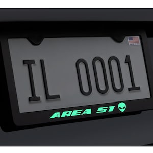 Glowing Area 51 Alien UFO License Plate Frame Premium Stainless Steel ...