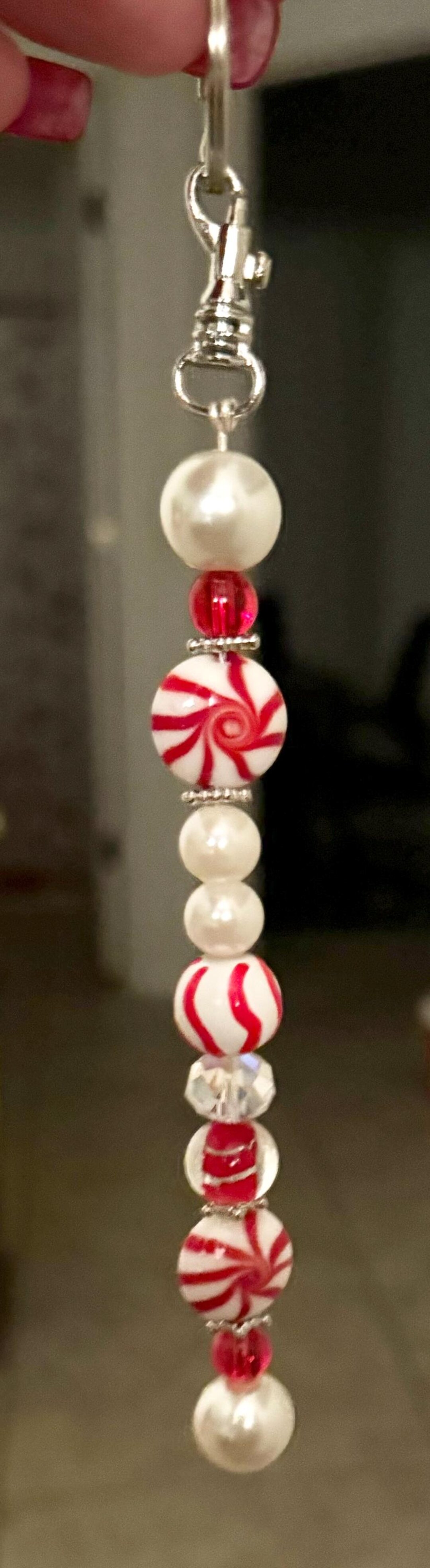 Handmade Christmas Peppermint Beaded Keychain - Etsy