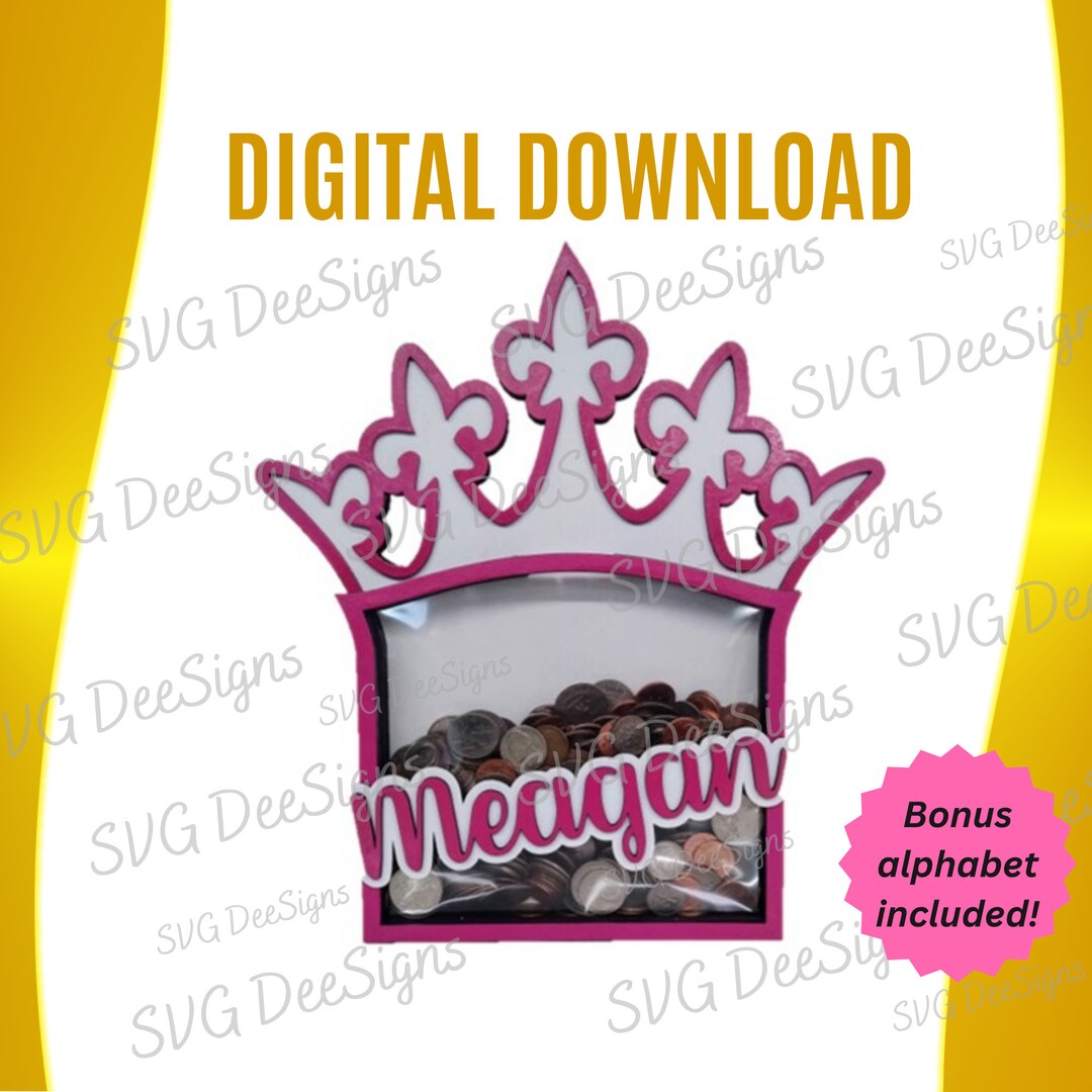 Princess Tiara Girls Bank | Tiara SVG | Tiara Birthday Gift | Letter ...