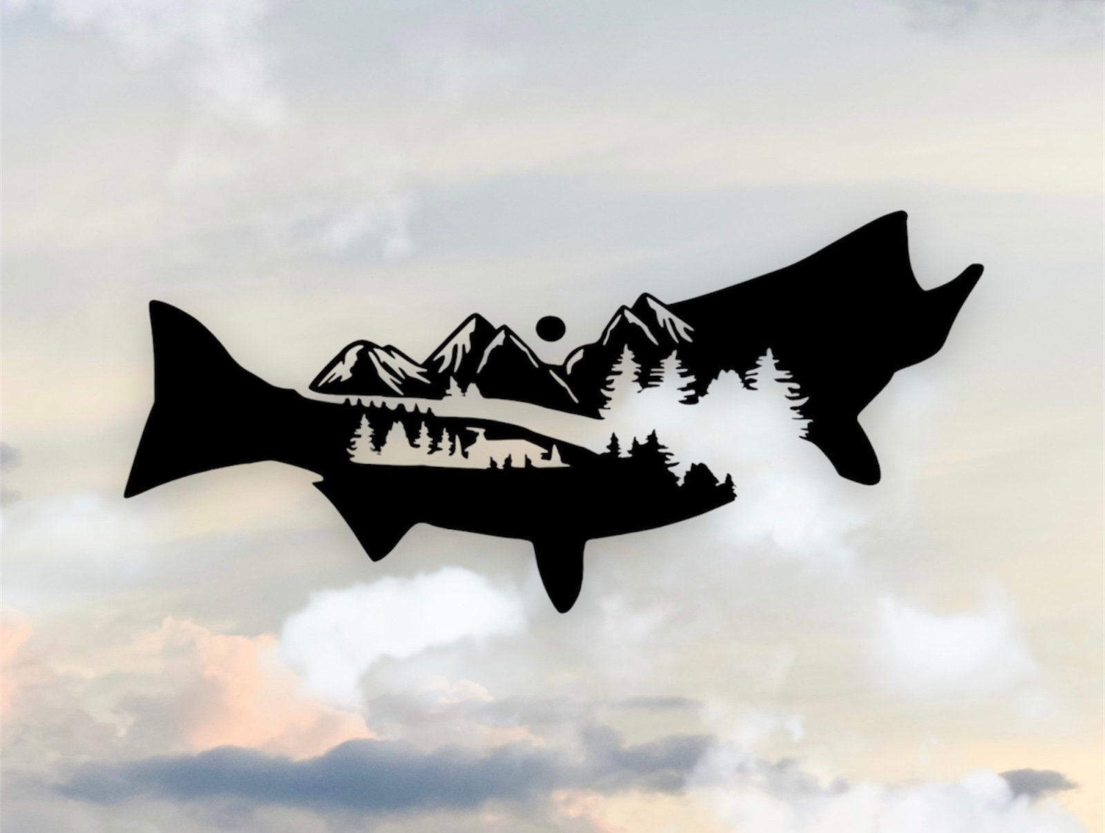 Trout With Mountains Decal | Trout Vinyl Decal | Fish Decal | Window ...