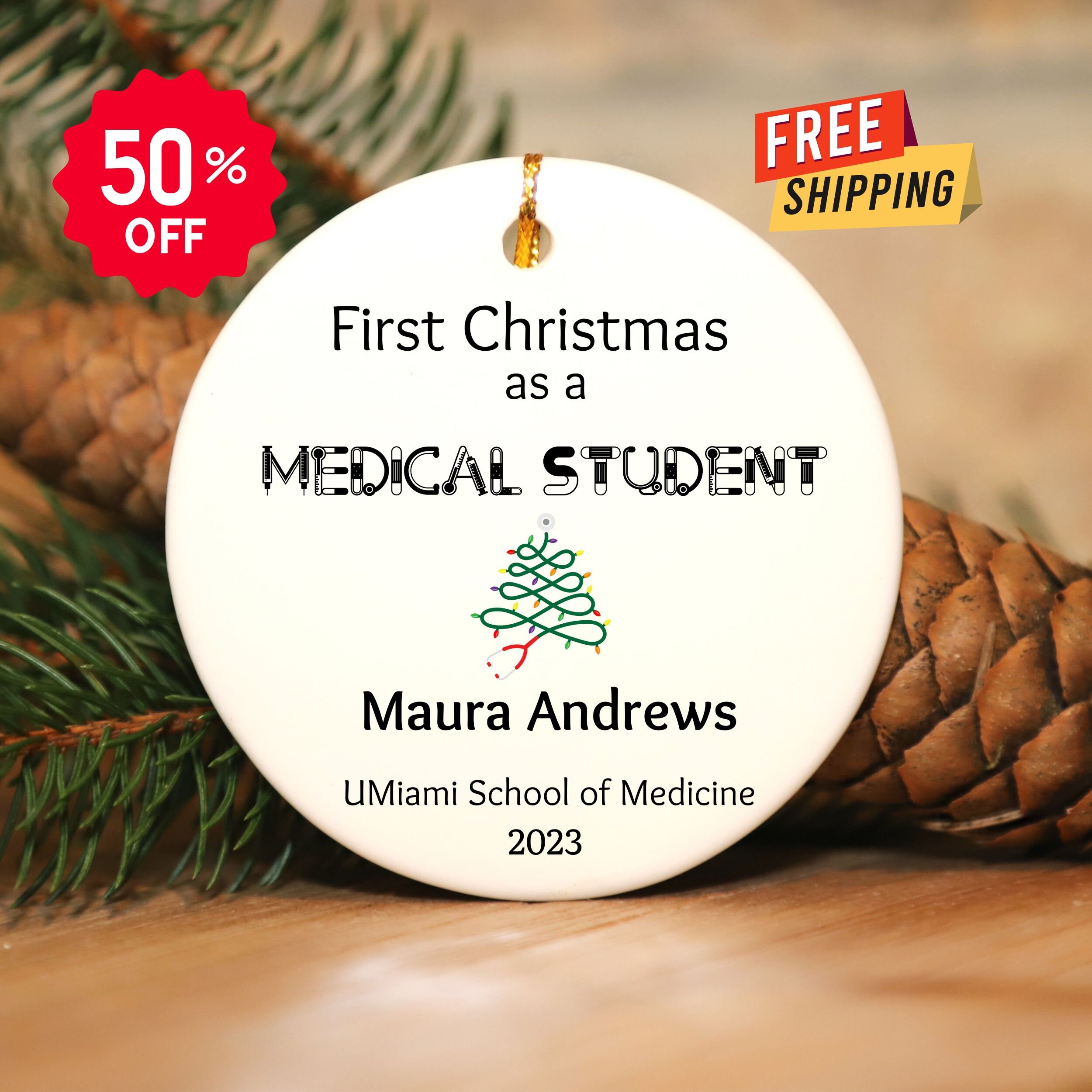 First Christmas as a Medical Student Ornament, Medical Student Gift ...