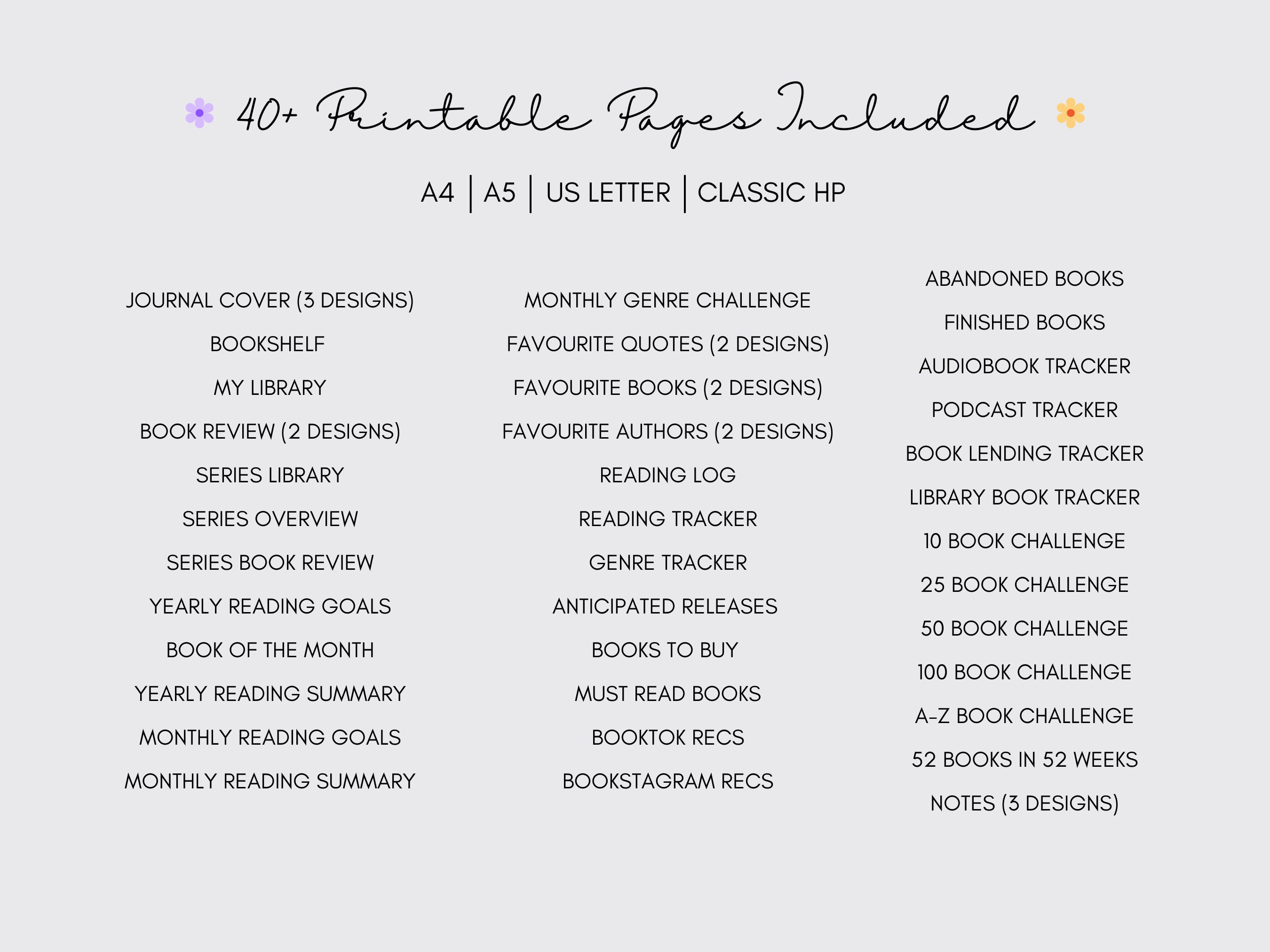 Flower Power Printable Reading Journal, Reading Planner, Book Journal ...