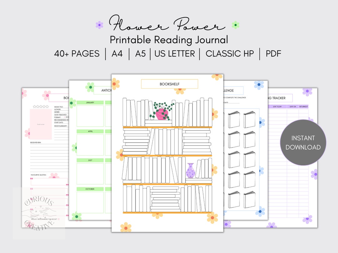 Flower Power Printable Reading Journal, Reading Planner, Book Journal ...