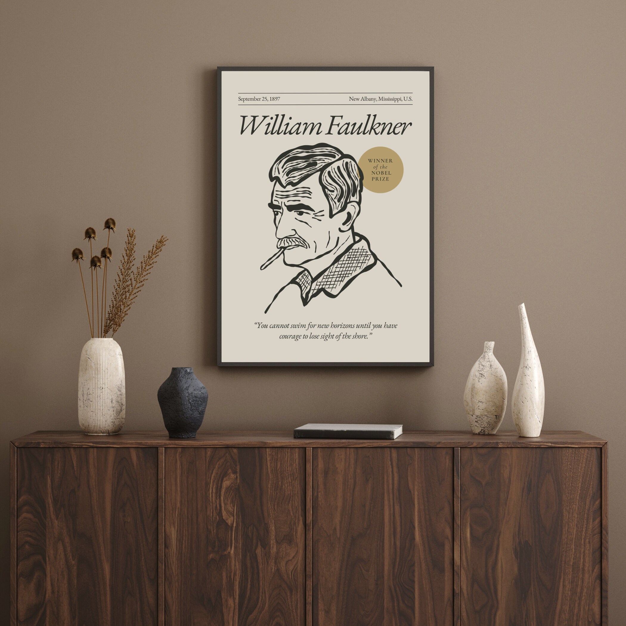 William Faulkner Poster authors Series, Writer Aesthetic Wall Art ...