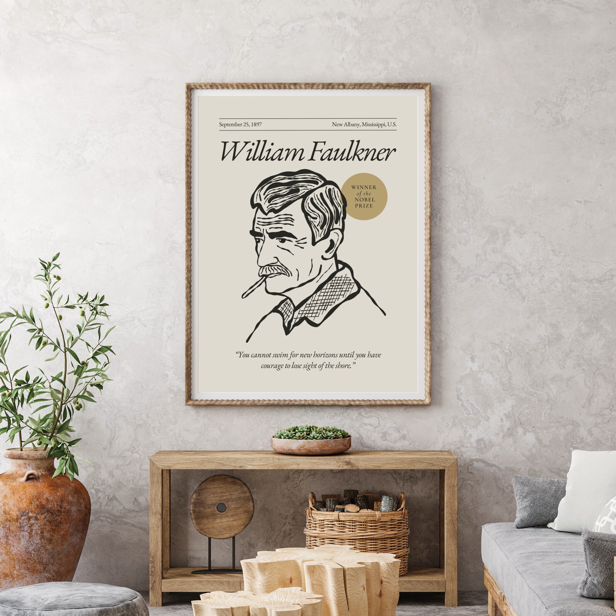 William Faulkner Poster authors Series, Writer Aesthetic Wall Art ...