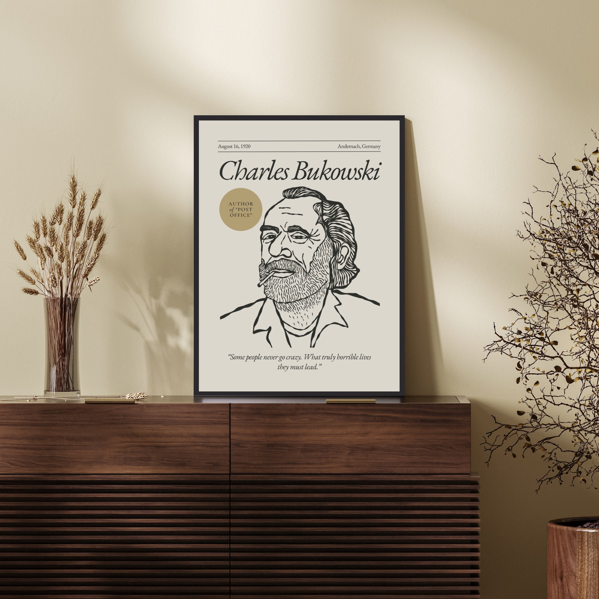 Charles Bukowski Poster authors Series, Wall Art for Poet, Literary ...