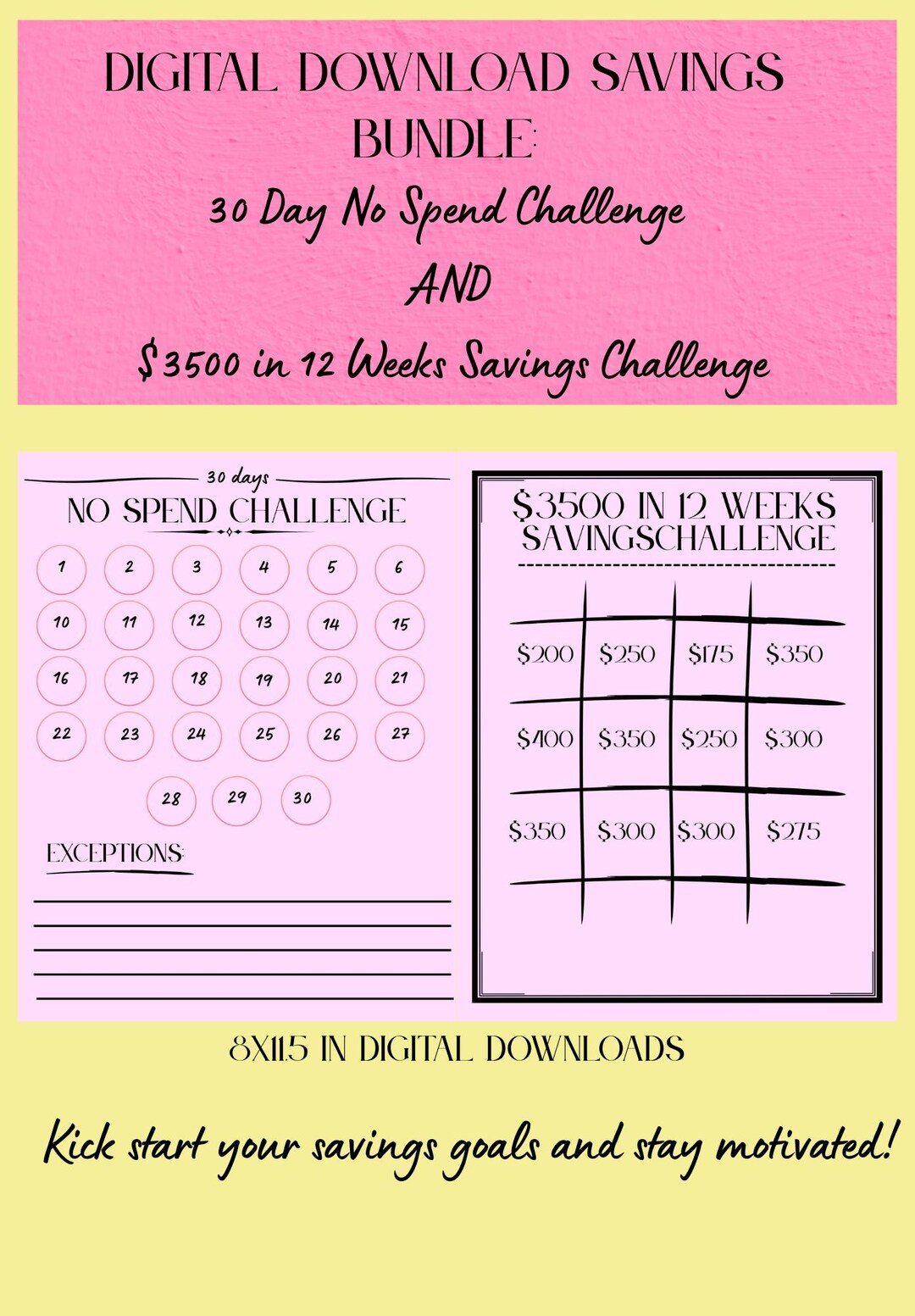 Budget Challenge Bundle: 30-day No Spend, 3500 Dollars Savings Tracker ...