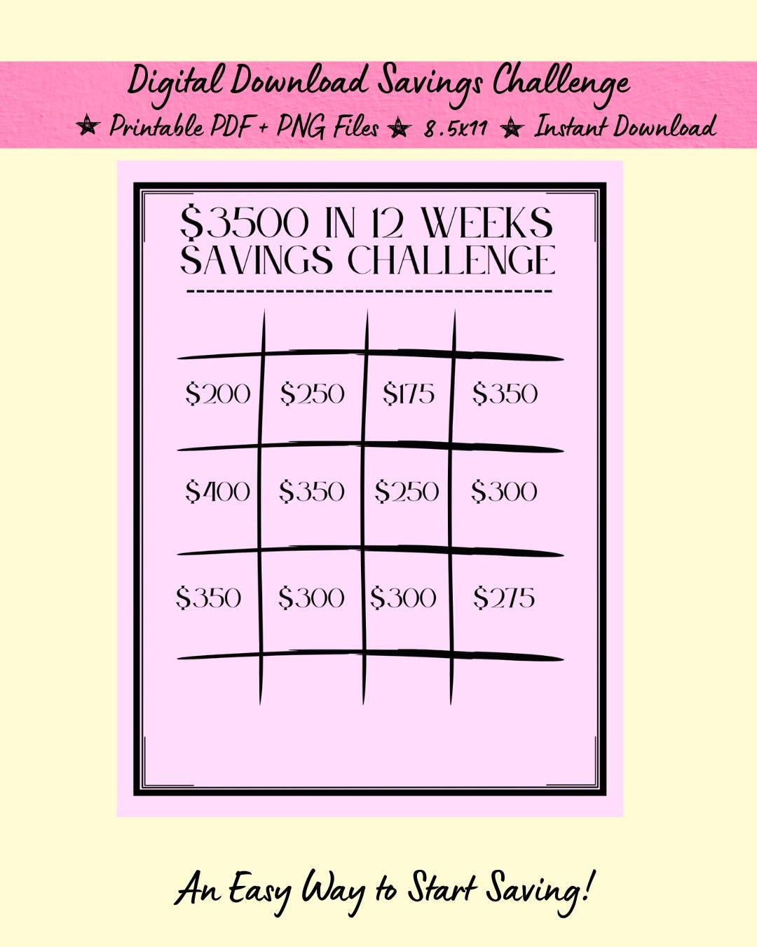 3500 in 12 Weeks Savings Challenge Printable, 12 Week Money Saving ...