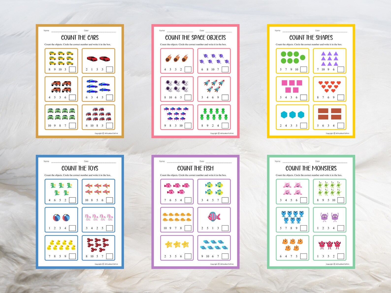 1-10 Counting Worksheets for Toddlers Count Numbers 1 to 10, Toddler ...