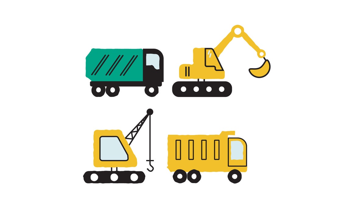 Set of Trucks SVG, Digger SVG, Dump Truck SVG, Crane Svg, Trash Truck ...