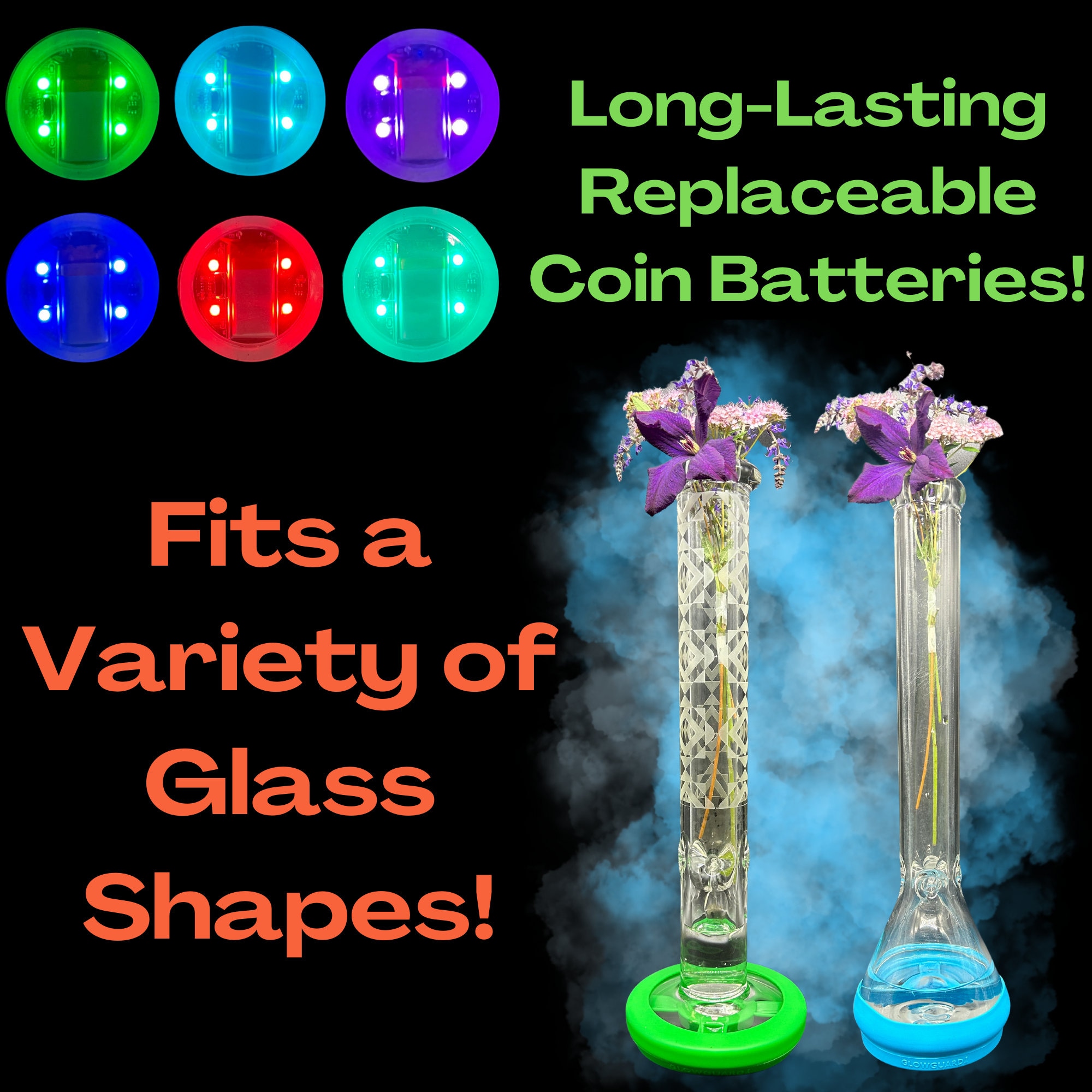 Glass Water Pipe Hookah Rig USB Rechargeable LED Base Bumper 3in-4.25in ...