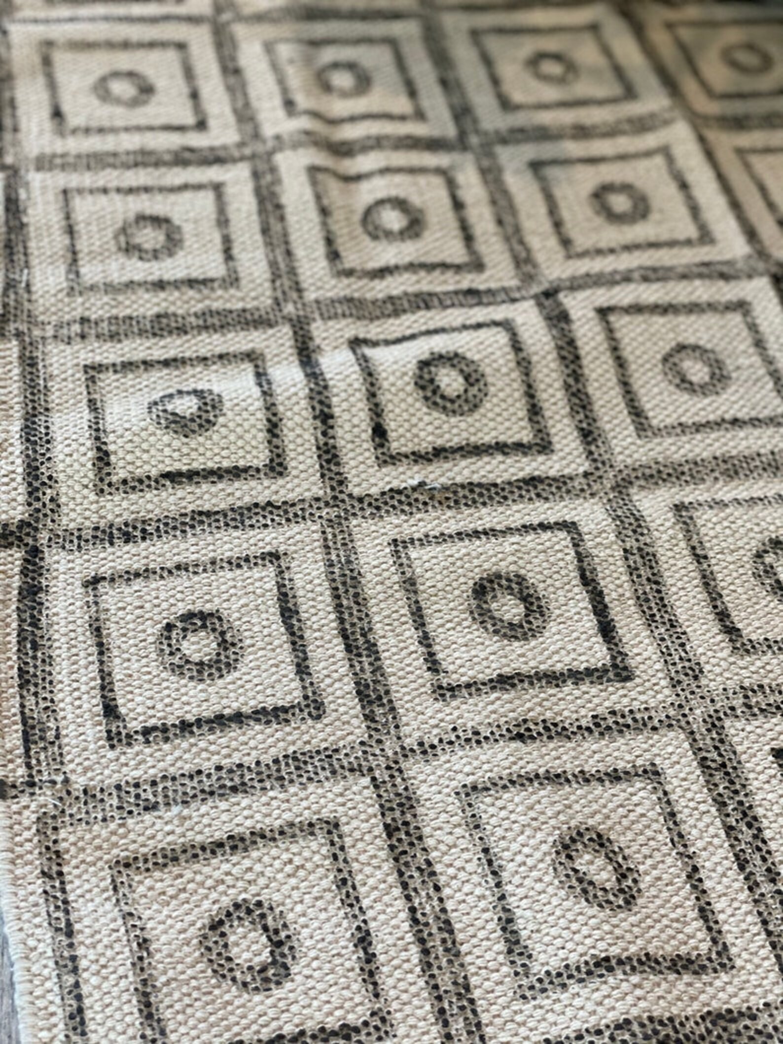 Beautiful Grey and Cream Hand Block Printed Small Area Rug, Square ...