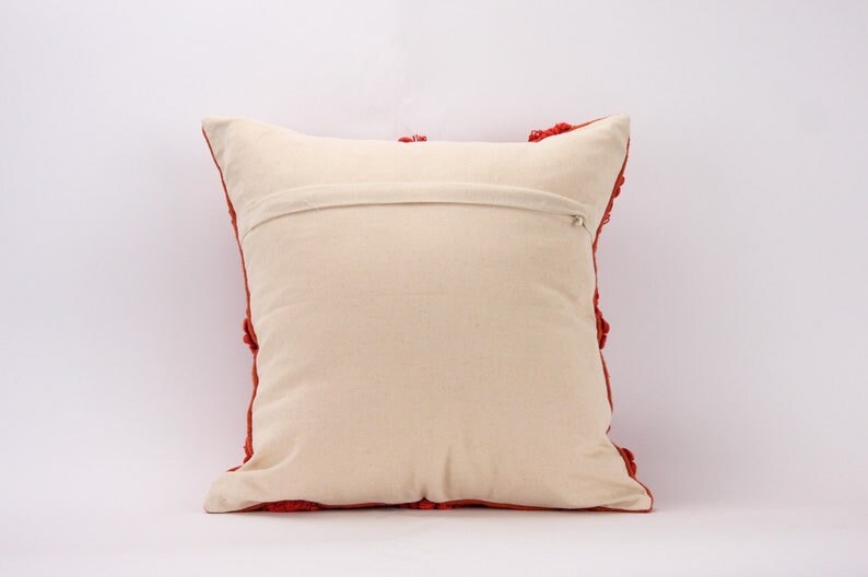 Burnt Red Boho Pillow, Tufted Pillow Cover, 18x18 Pillow, Red Pillow ...